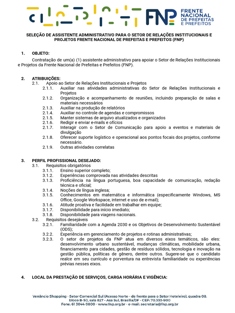 Termo de Refer Ncia N - 02 2025 - Assistente Administrativo para o Setor de Rela - Es ...