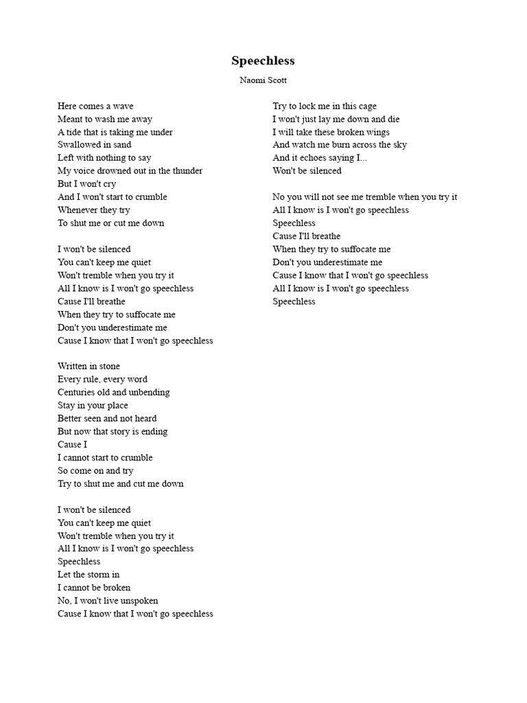 Speechless: Lyrics by Naomi Scott | PDF
