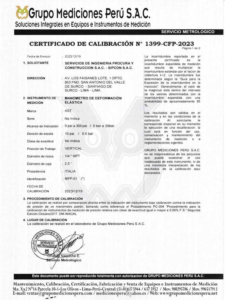1399-CFP-2023_20231220_0001 | PDF | Calibración | Metrología