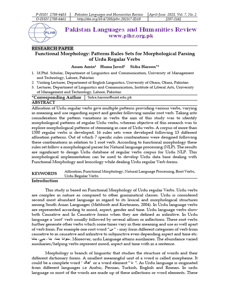 Functional Morphology: Patterns Rules Sets For Morphological Parsing of ...