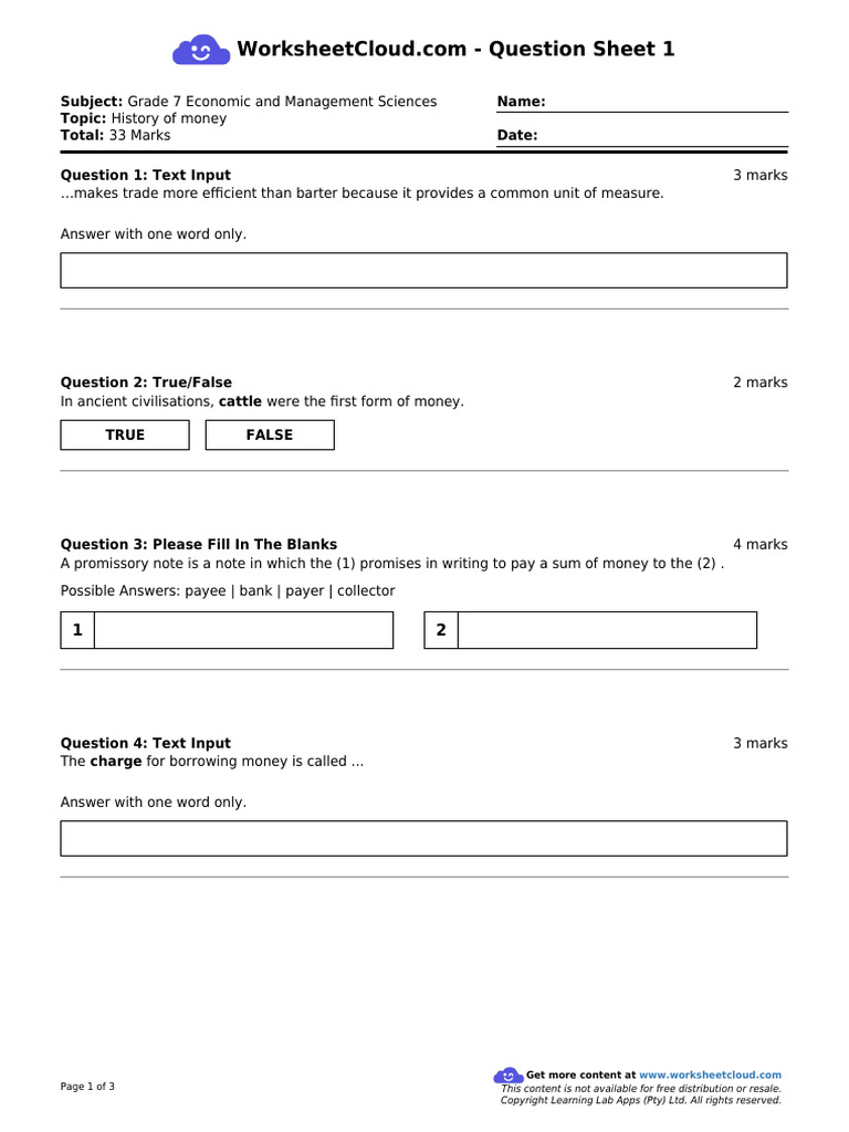 History of Money Worksheet1 | PDF | Money | Promissory Note