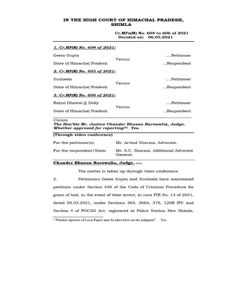 Himachal Pradesh Bail Petitions 2021 | PDF | Bail | Prosecutor
