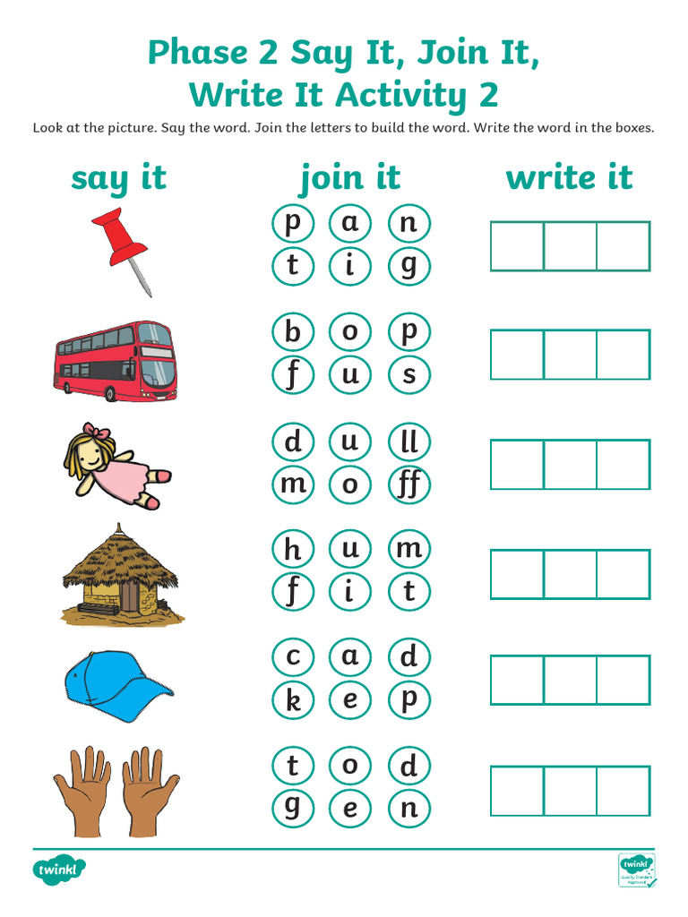 Phase 2 Phonics: Say, Join, Write Activity | PDF