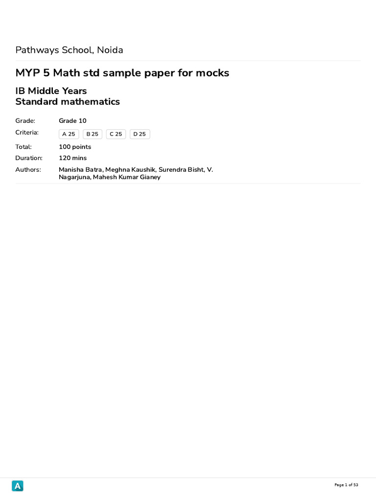 MYP 5 Math STD Sample Paper For Mocks (XJ9VPK) | PDF | Area | Energy ...