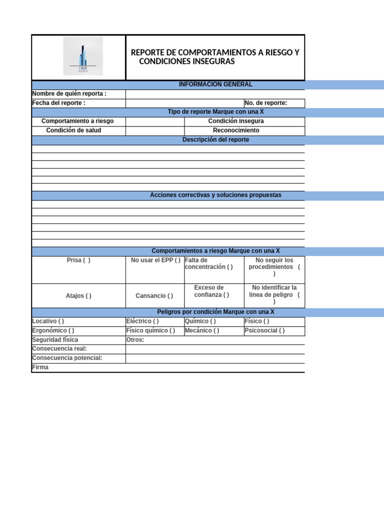SG-SST-FO-Formato Reporte de Comportamientos A Riesgo y Condiciones Inseguras D&R INGENIERÍA | PDF