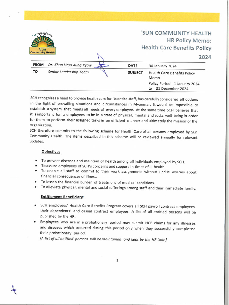 Health Care Table of Benefits Policy Memo 2024 SCH | PDF