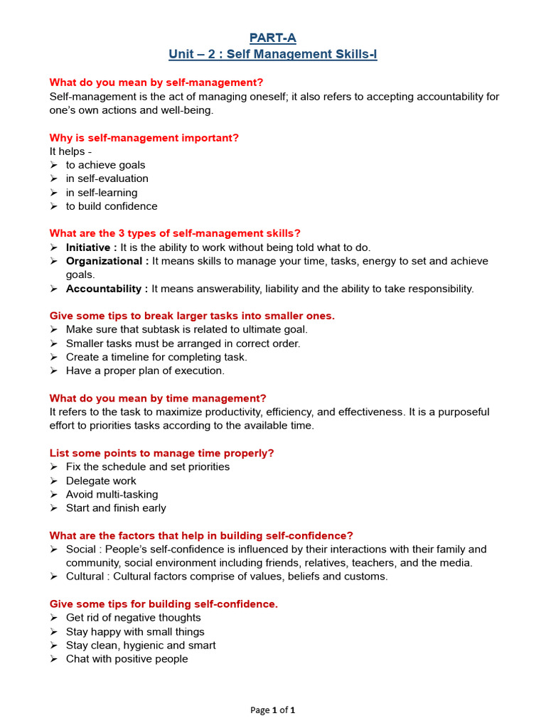 Self-Management Skills Explained | PDF
