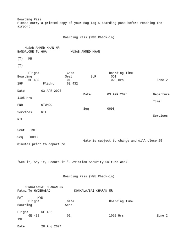 IndiGo Boarding Pass Instructions | PDF | Aviation