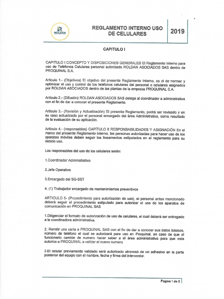 Reglamento Interno de Uso de Celulares | PDF