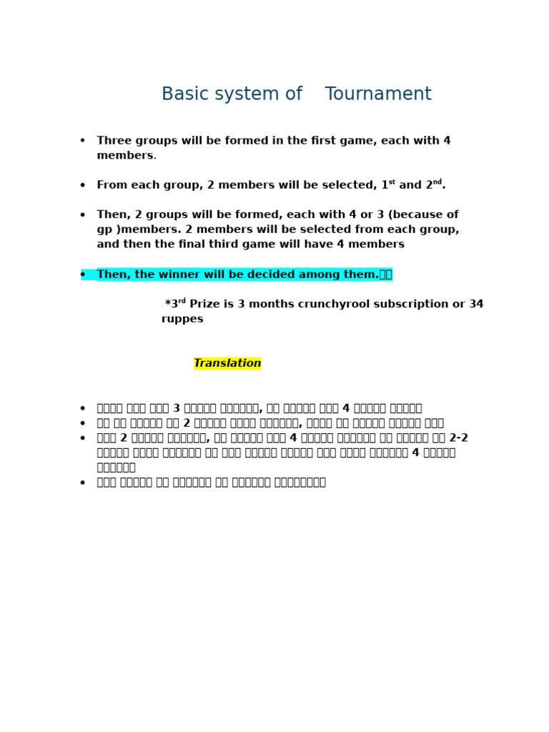 Basic System of Tournament: Translation | PDF