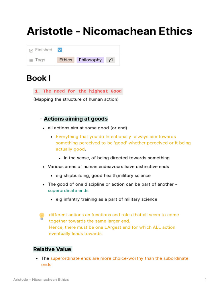 Aristotle Nicomachean Ethics Book I/II/III | PDF | Virtue | Happiness