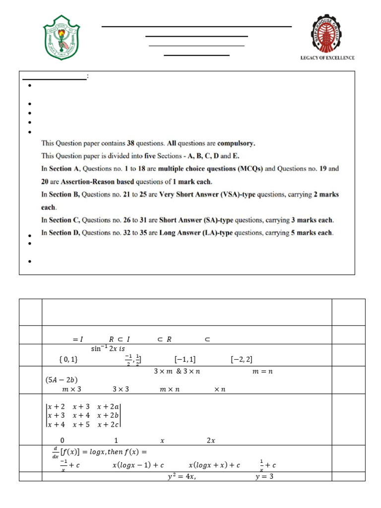XII PRE BOARD - 2 2024-25 (Presidency Group of Schools, Banglore) | PDF | Applied Mathematics ...