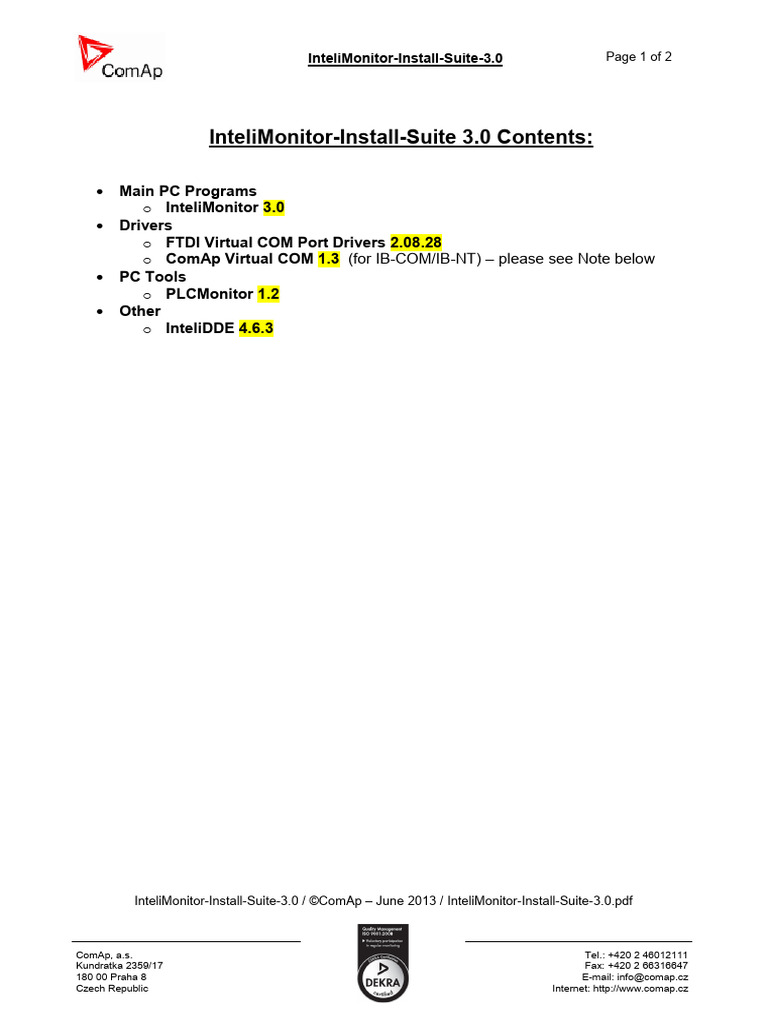 InteliMonitor Install Suite 3.0 | PDF