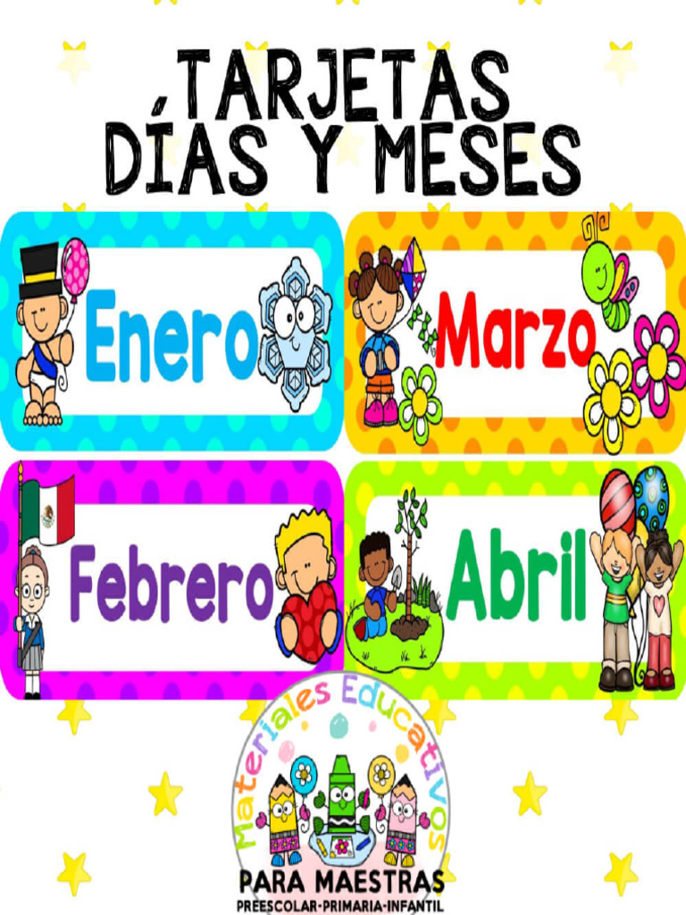 Tarjetas de Los Meses y Días Por Materiales Educativos para Maestras | PDF