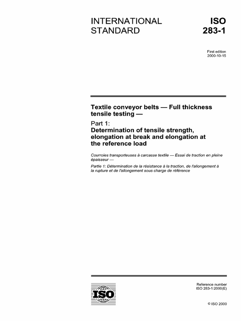 ISO 283 - Tensão Correia Transportadora | PDF