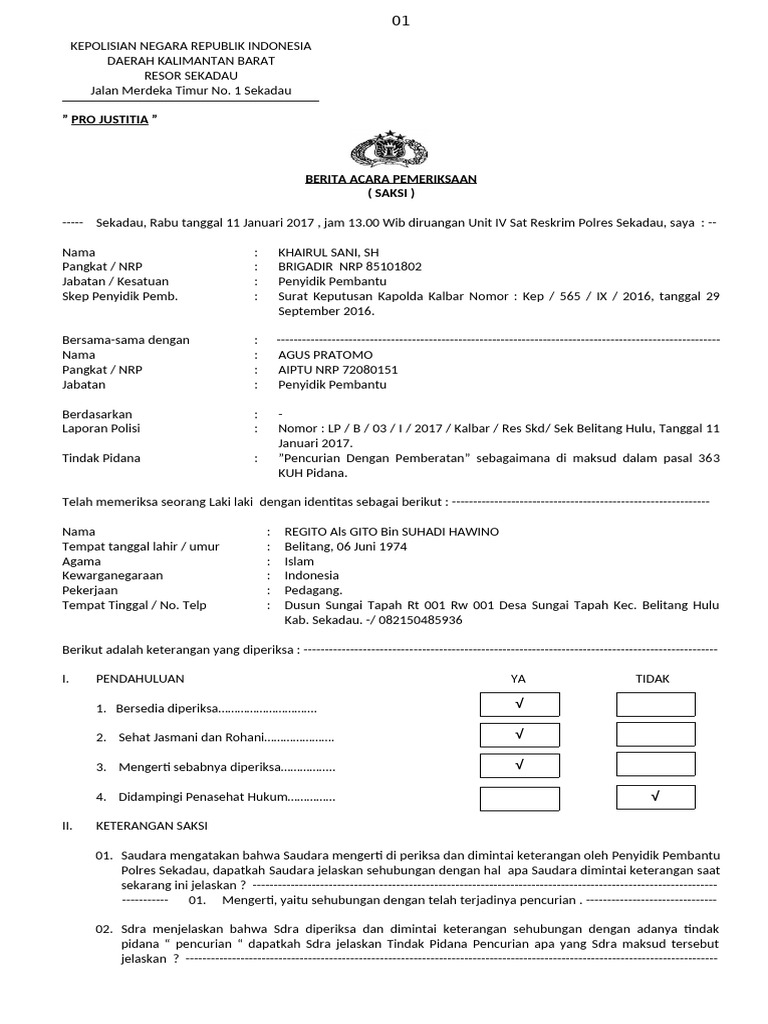 Bap Saksi Regito Sapi | PDF