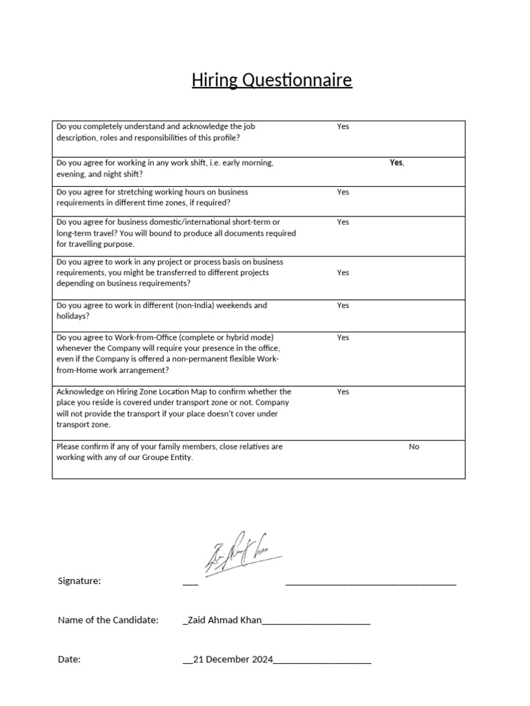 Updated Questionnaire Form Final | PDF