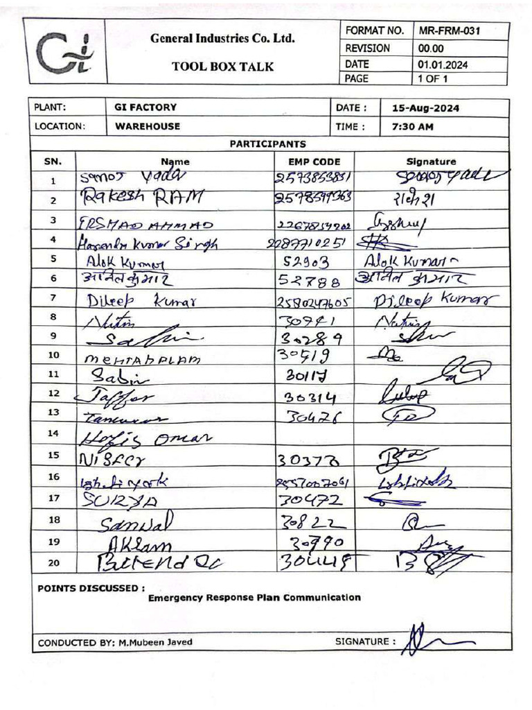 Emergency Response Plan TBT | PDF