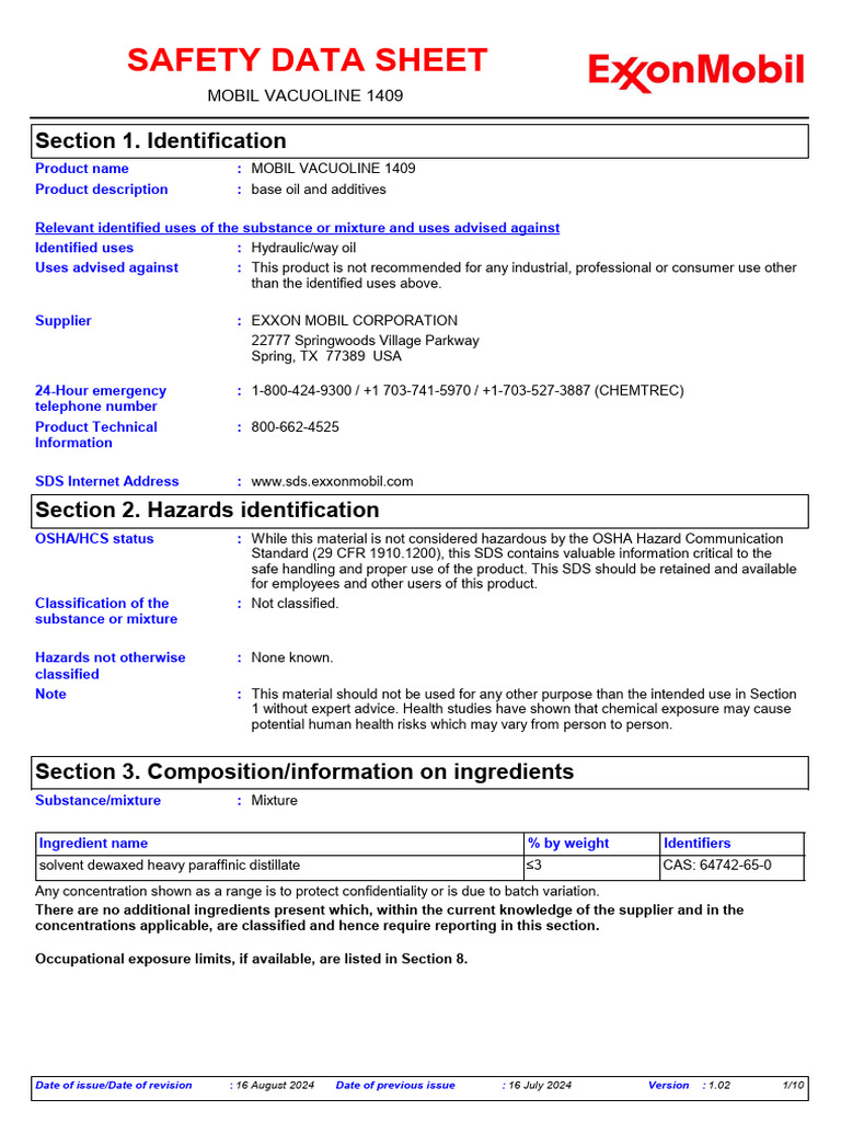 Vacuoline 1409 (MSDS) | PDF | Firefighting | Firefighter