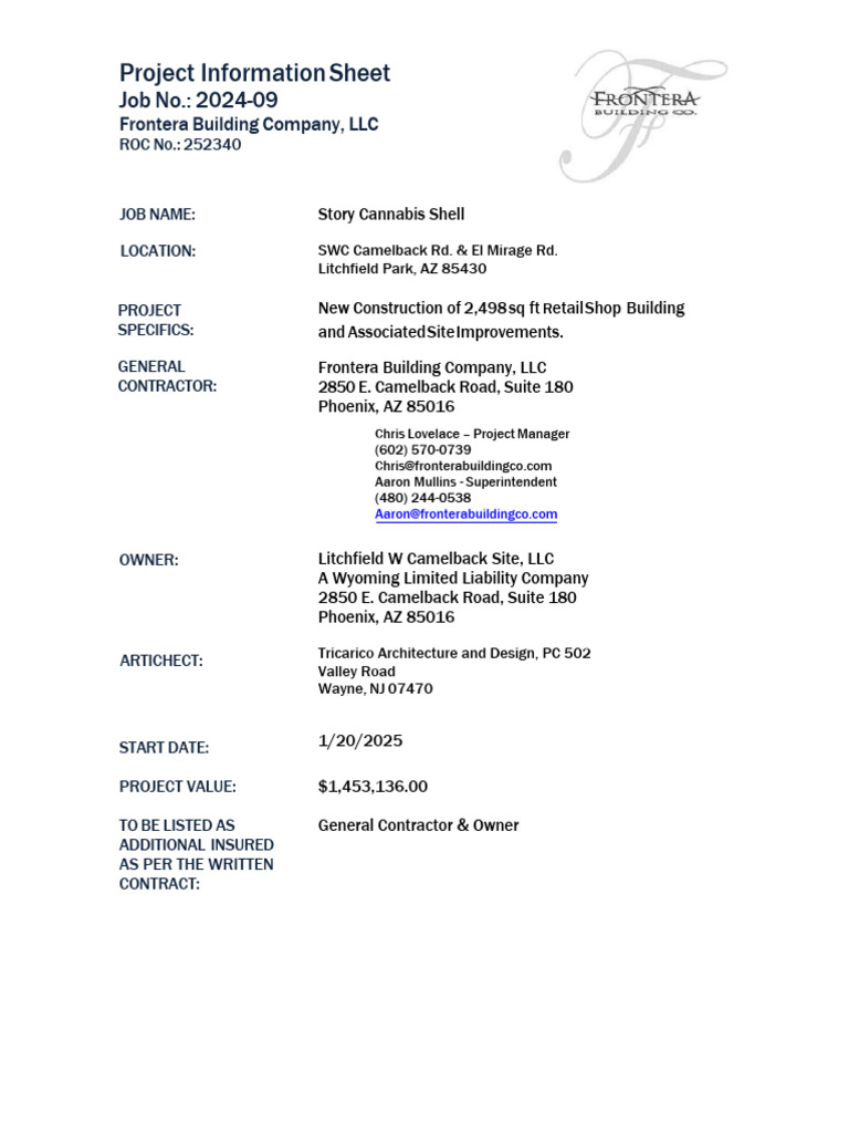 PROJECT INFO SHEET - Story Cannabis Shell | PDF