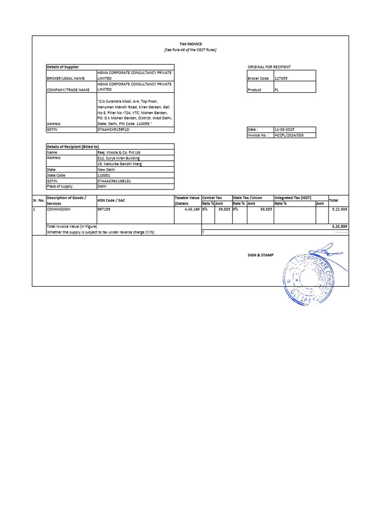GST Invoice for Hema Consultancy | PDF | Payments | Business Documents