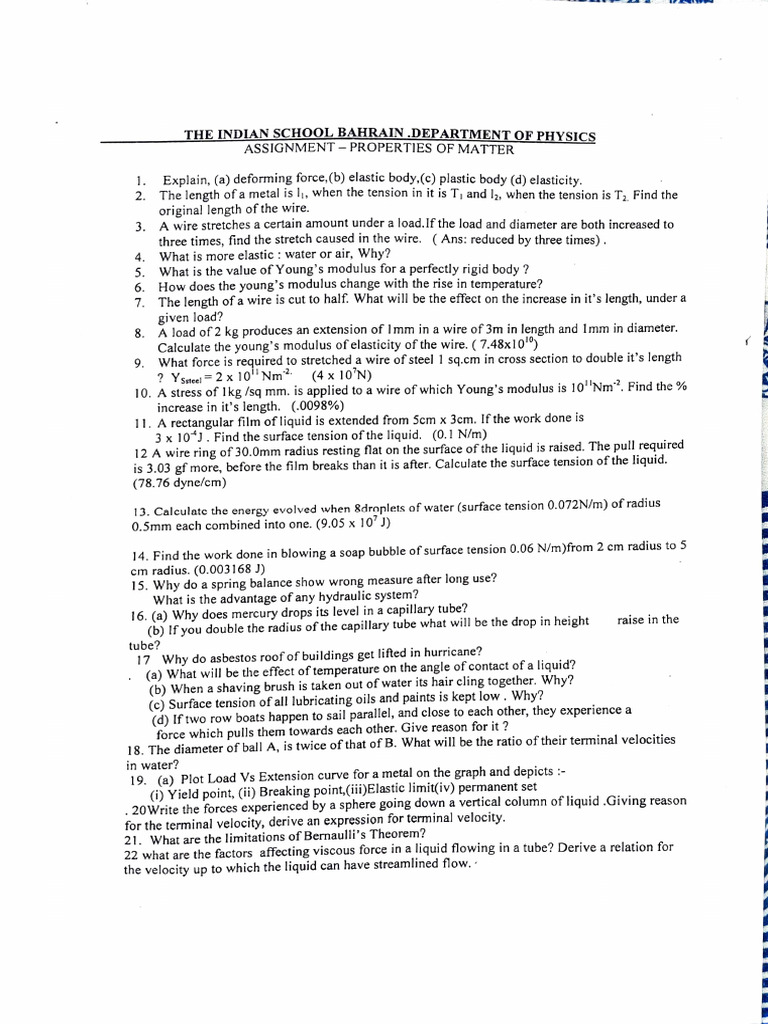 Properties of Matter Assignment | PDF | Young's Modulus | Elasticity (Physics)