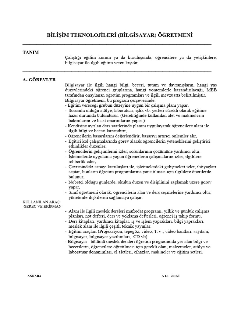 Bilisim Teknolojileri Ogretmeni | PDF