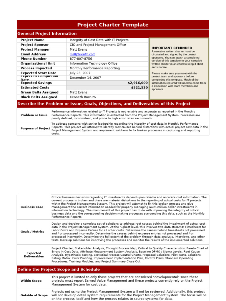 IT Project Cost Data Integrity Charter | PDF | Project Management ...