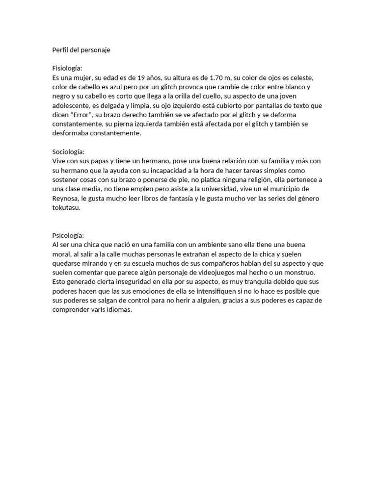 Perfil Del Personaje | PDF