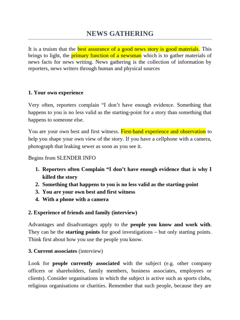 Note 1 NEWS GATHERING TECHNIQUES | PDF | Internet | Traffic Collision