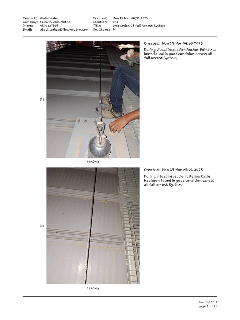 Fall Arrest System Inspection Report | PDF | Safety | Working Conditions