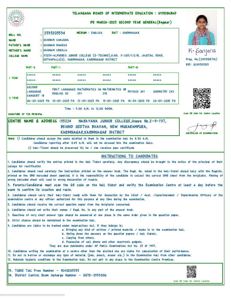 Second Year Hall Ticket Download | PDF
