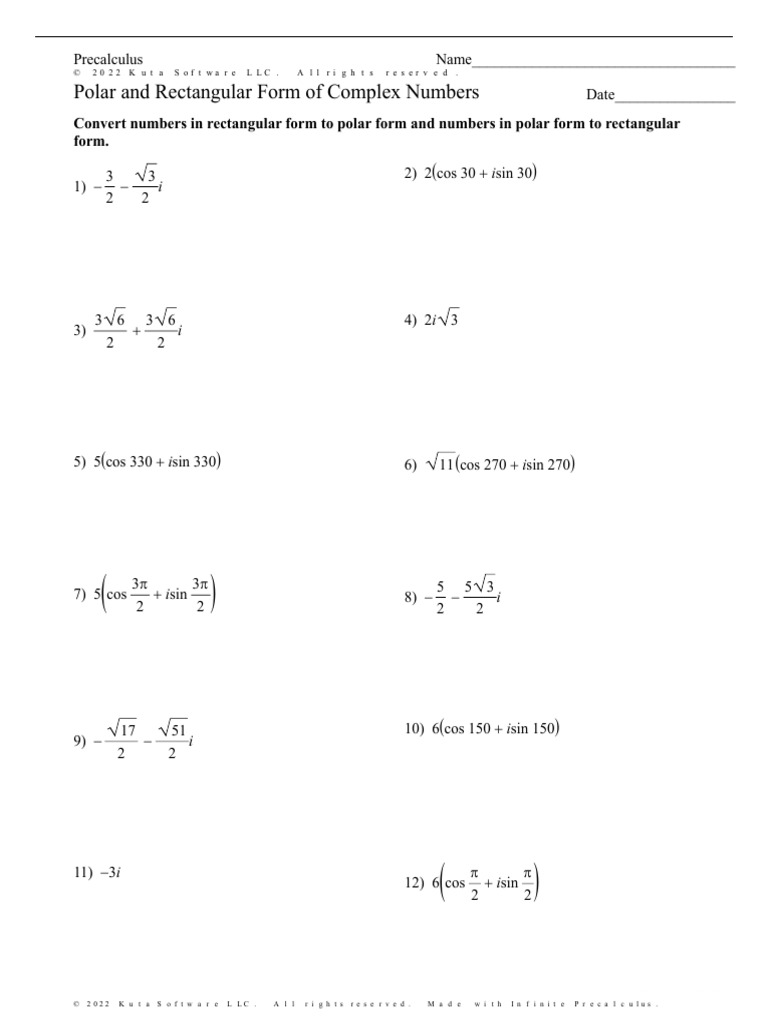 Day 7 Trig Polar and Rectangular Form of Complex Numbers HW and Key PDF | PDF
