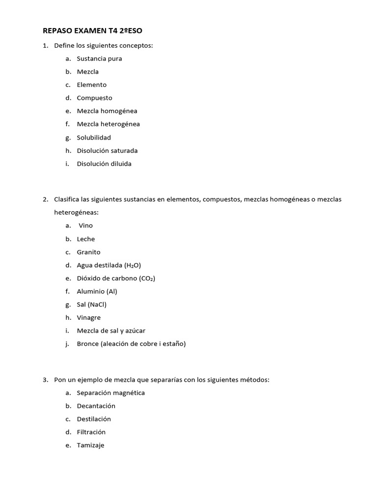REPASO EXAMEN T4 2ºESO | PDF