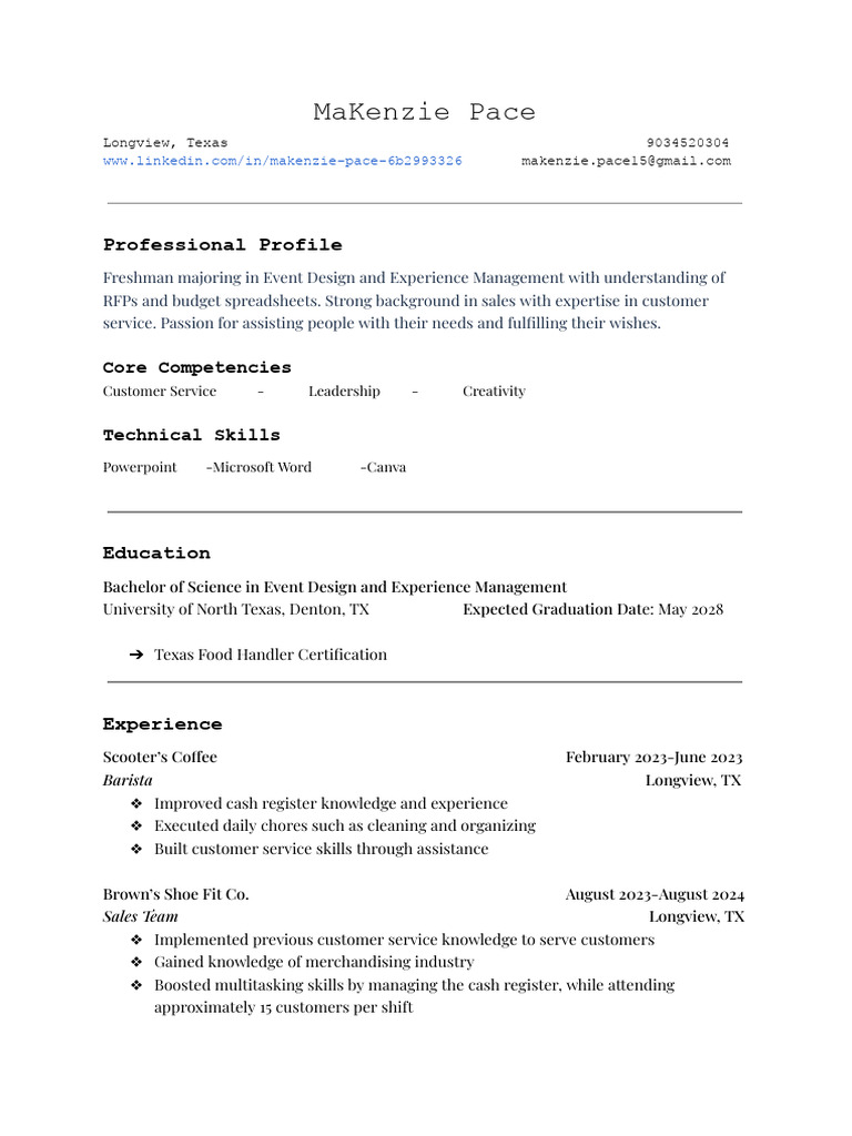 Makenzie Pace: Professional Profile | PDF