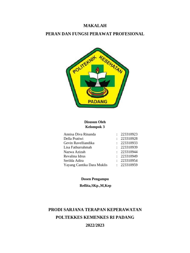 Makalah KDK Kel 3 - Fungsi Dan Peran Perawat Profesional | PDF