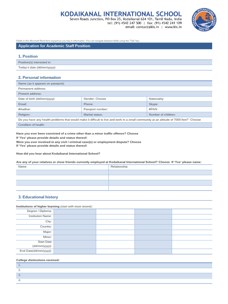 KIS Academic Position Application Form | PDF | Justice | Crime & Violence