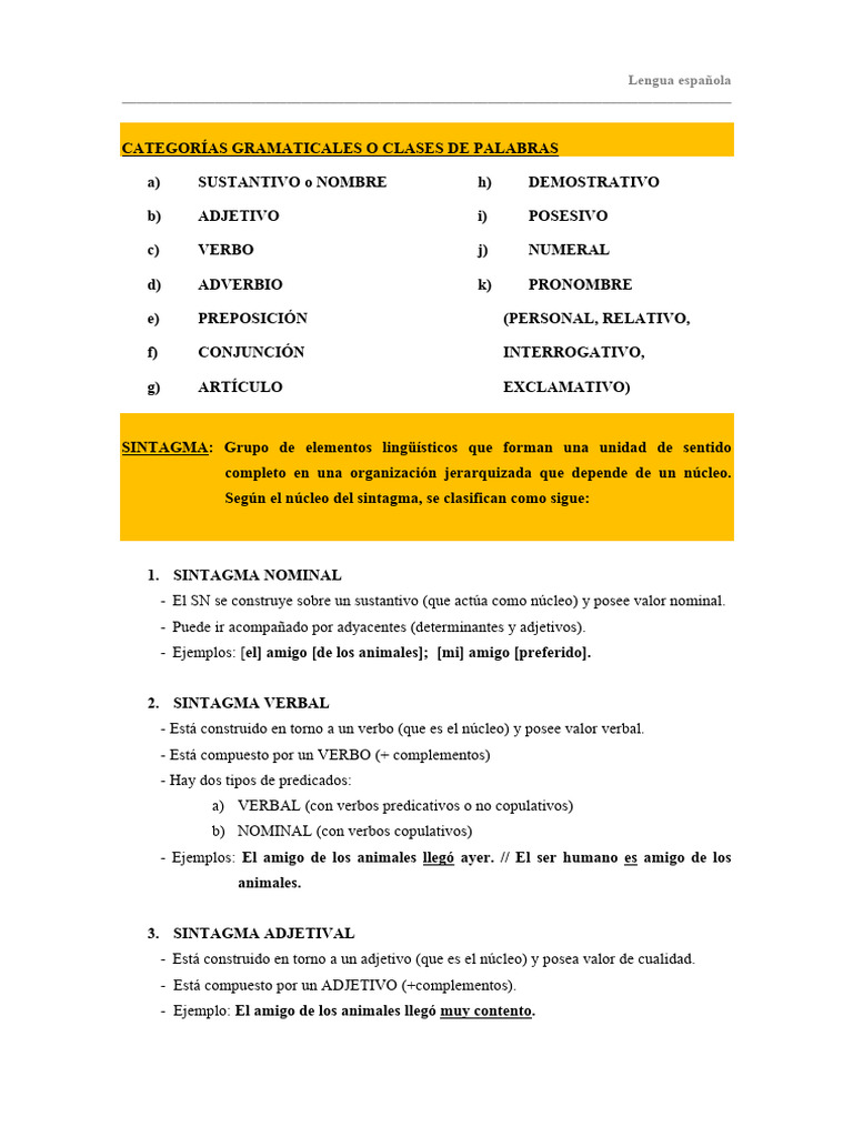 RESUMEN Sintaxis | PDF | Adjetivo | Verbo