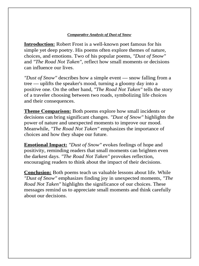 Comparative Analysis of "Dust of Snow" | PDF