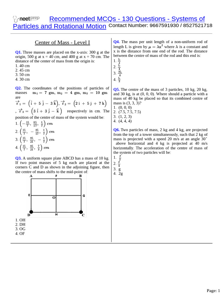 07 - System of Particles and Rotational Motion | PDF | Motion (Physics) | Quantity