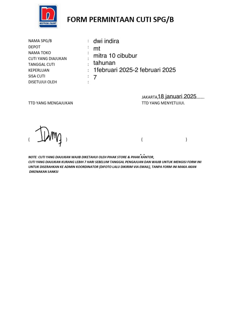 Form Surat Cuti (1) Dira | PDF