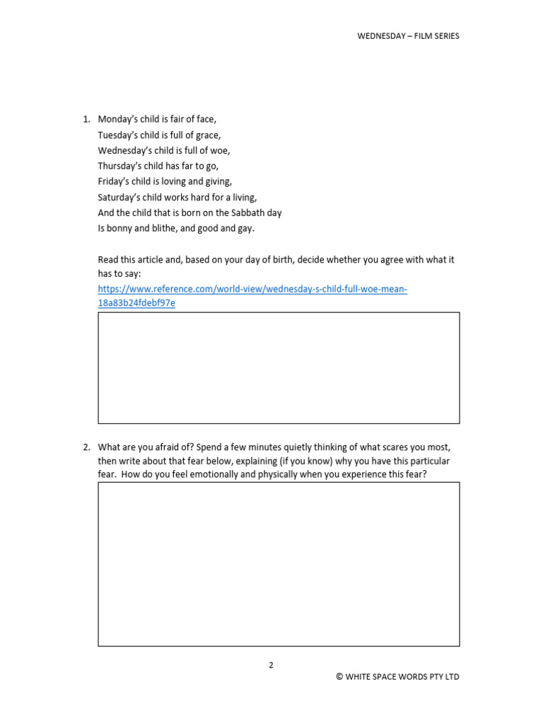 Jaylen Elliott - Wednesday's Child Poem Activity | PDF