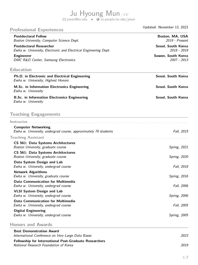 Ju Hyoung Mun - Academic CV Overview | PDF | Computer Network | Computing