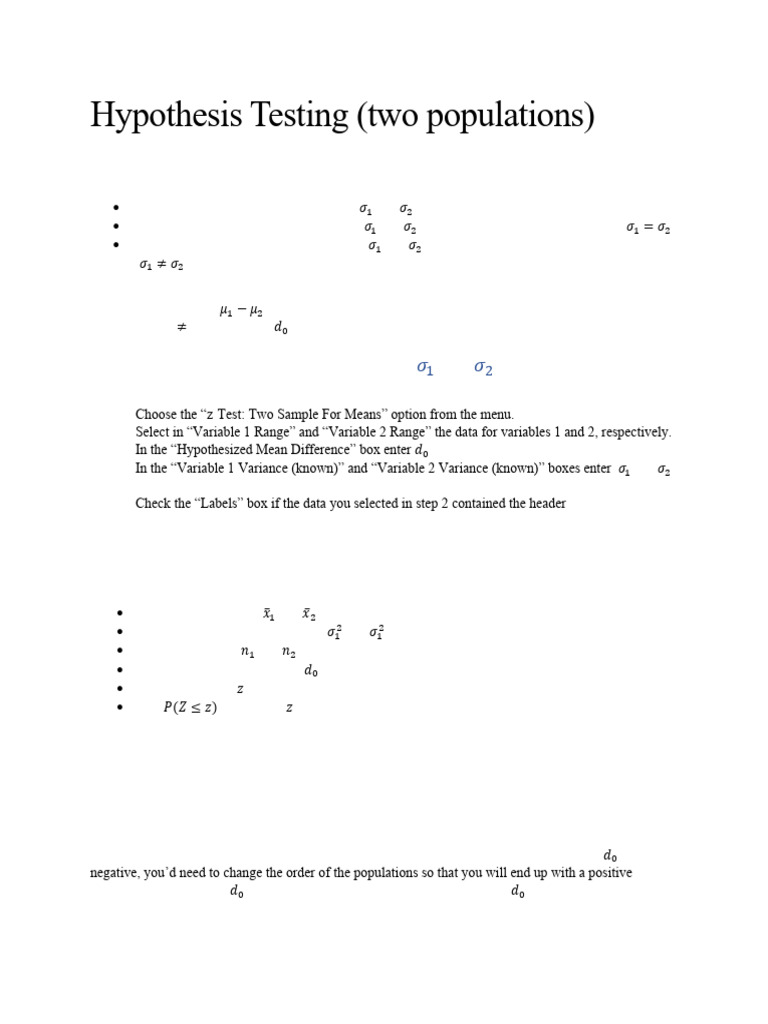 Hypothesis Testing For Two Populations (Excel Tutorial) | PDF ...