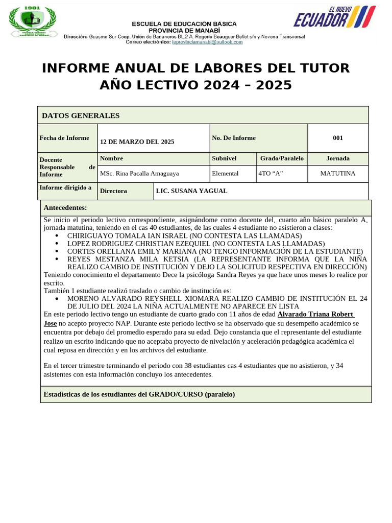 Decimo B Informe de Labores 2024 | PDF | Aprendizaje | Cognición