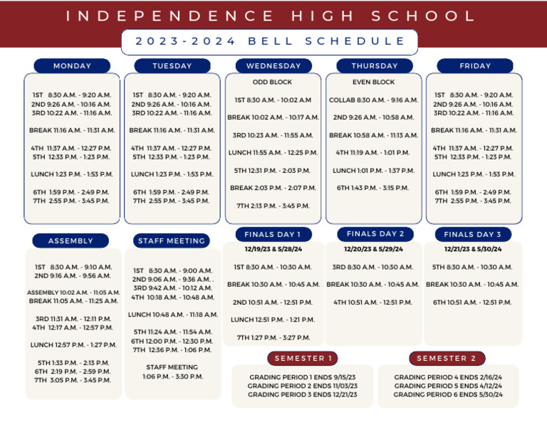 IHS 2023-2024 Bell Schedule | PDF