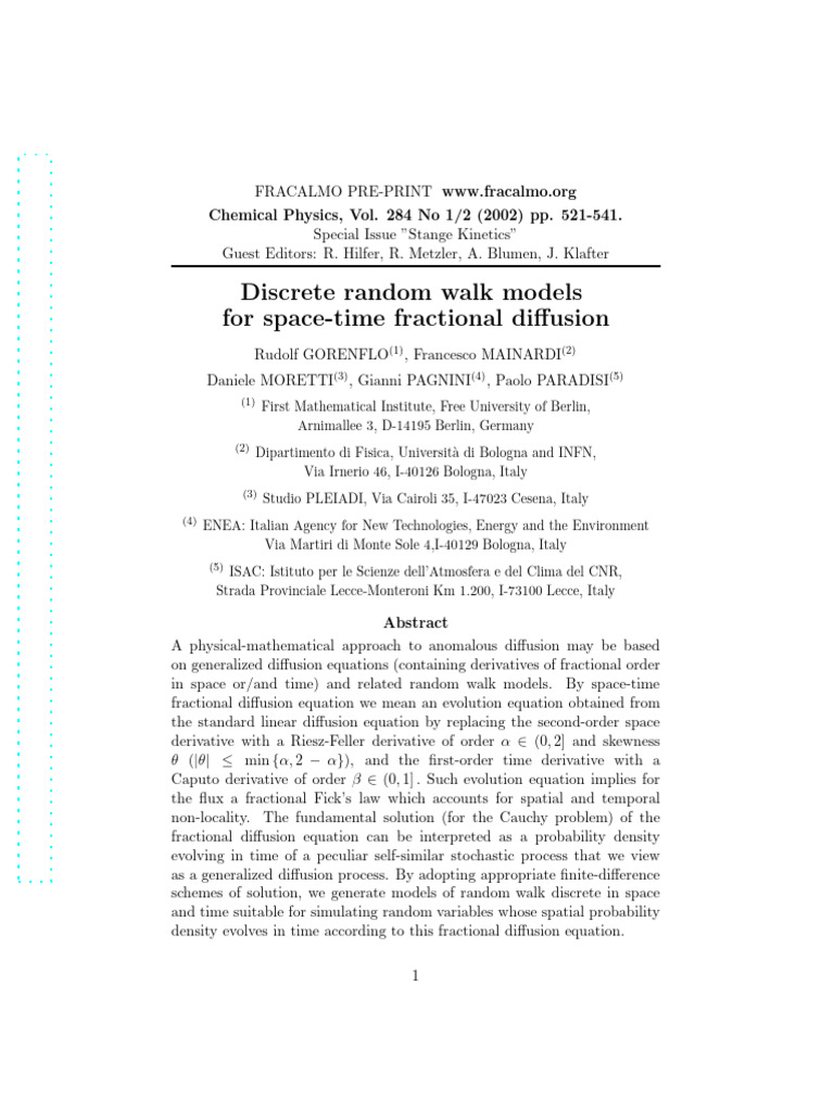 Fractional Diffusion and Random Walk Models | PDF | Stochastic Process ...