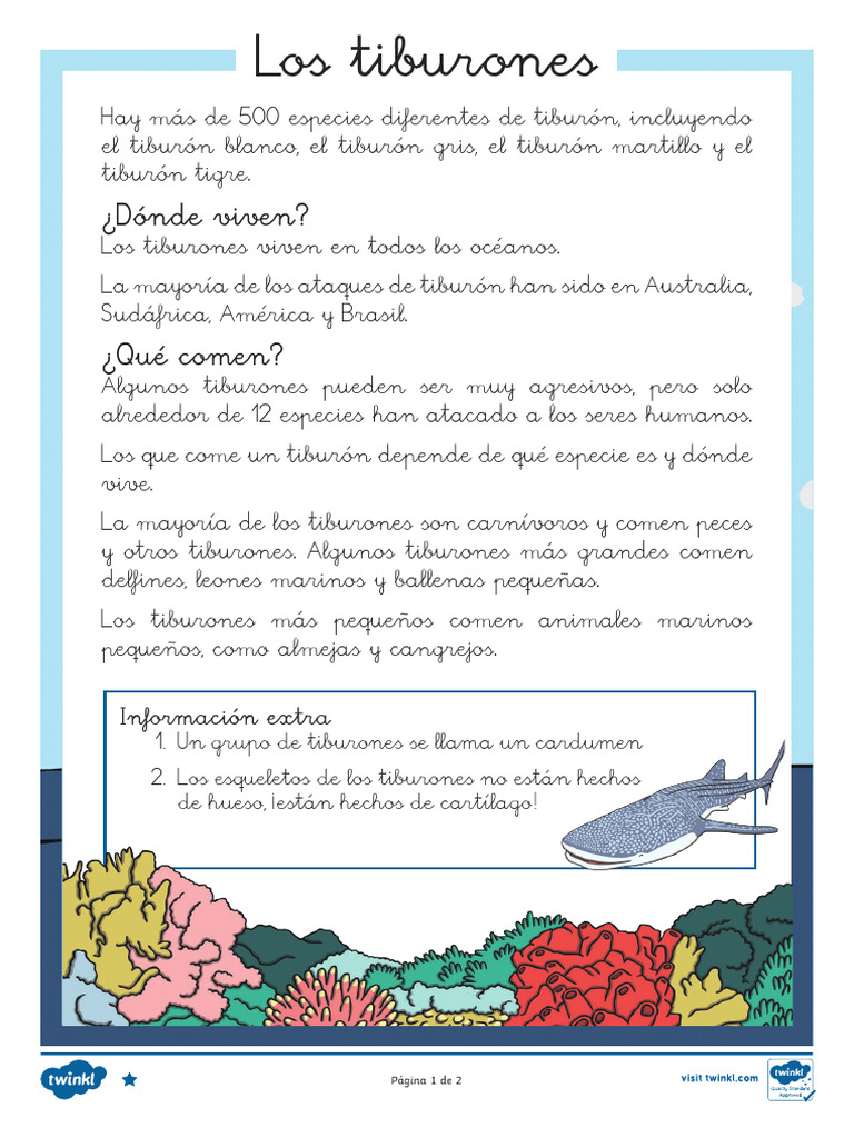 Información esencial sobre tiburones | PDF | Tiburones | Gran tiburón ...