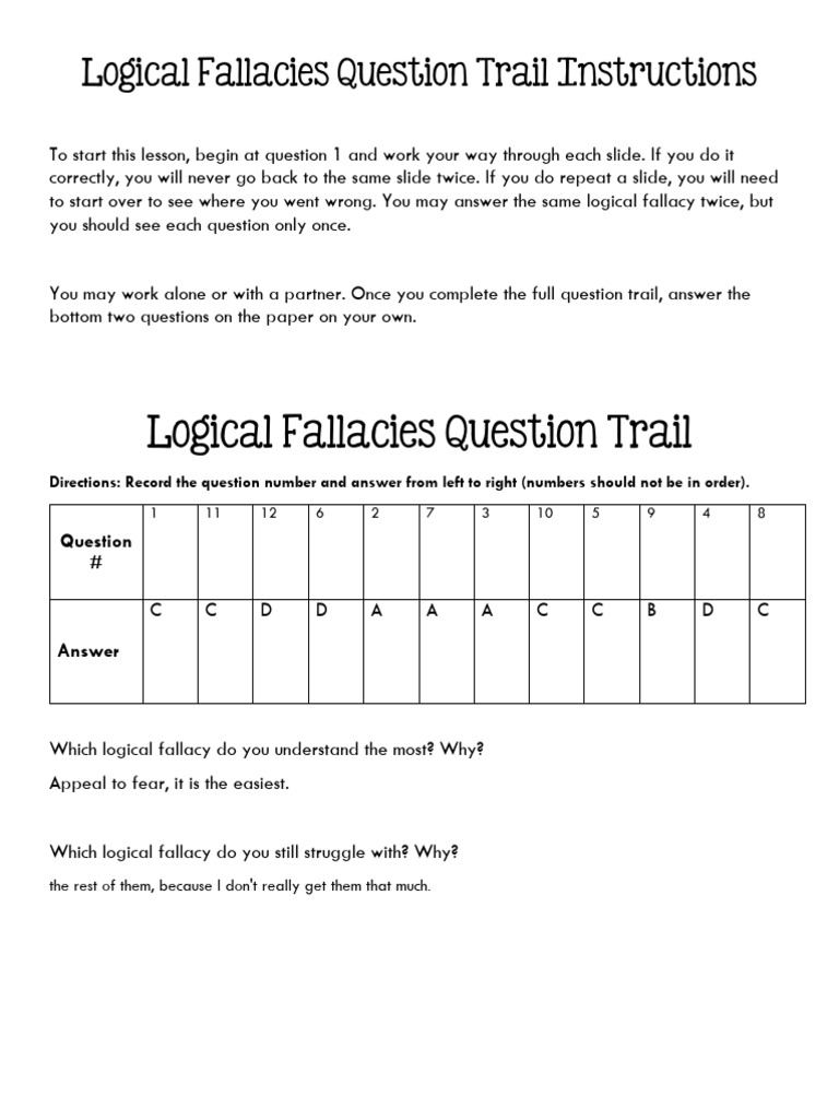 Logical Fallacies Quiz Instructions | PDF