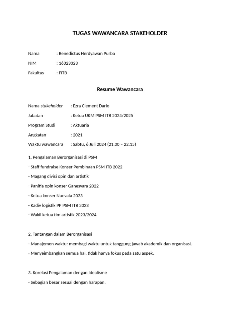 Wawancara Stakeholder UKM ITB 2024 | PDF